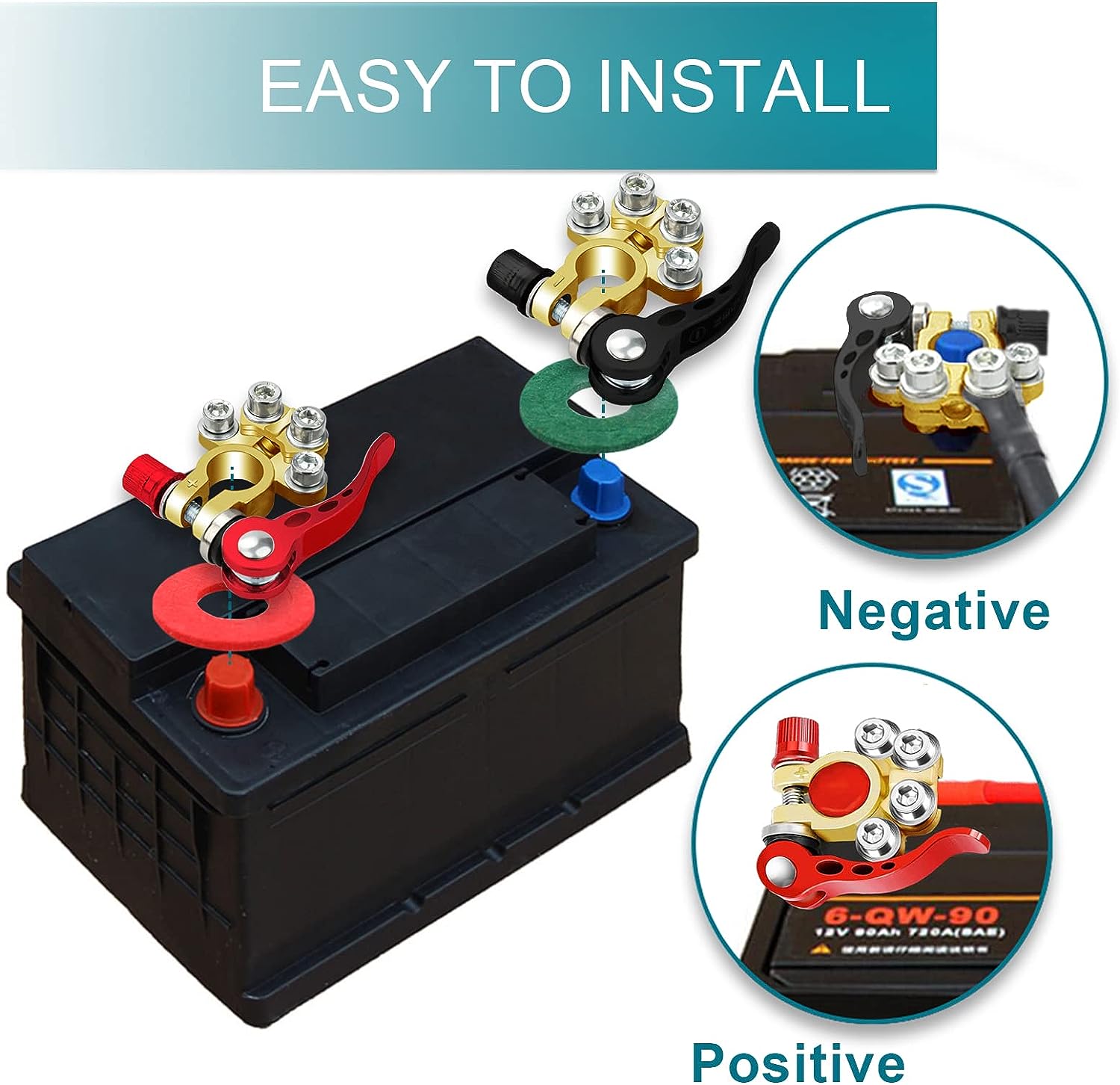 2PCS Battery Terminal Connectors, 4 Way Quick Release Disconnect ...
