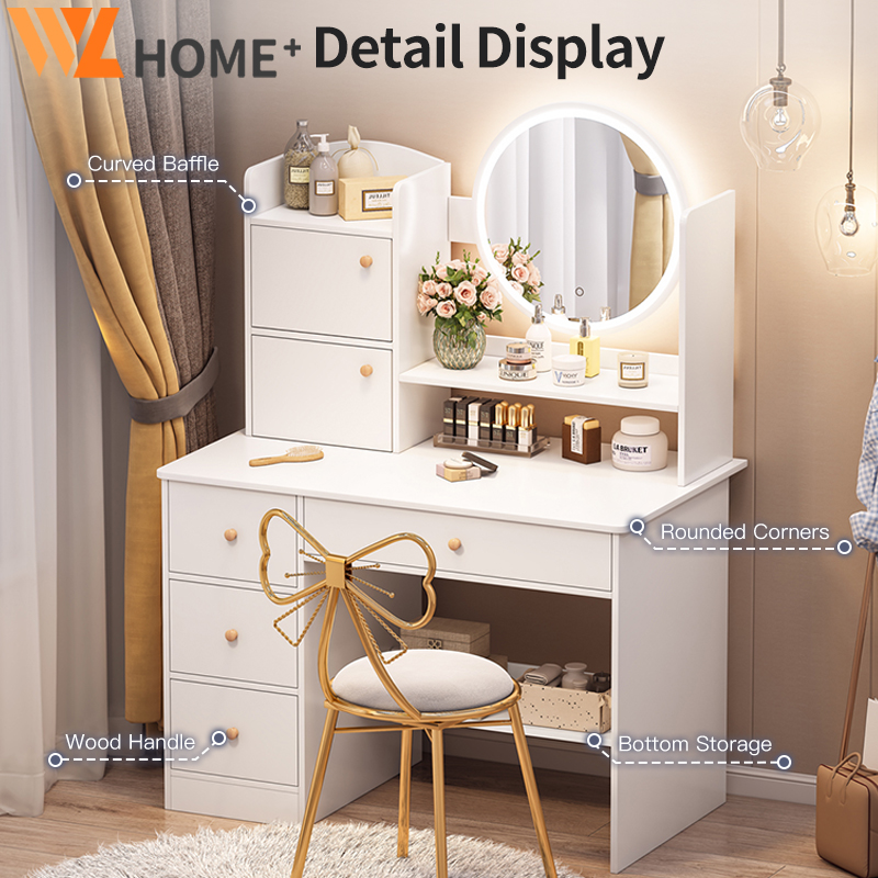 Dressing Table with LED Mirror Makeup Table Meja Solek Drawer Storage ...