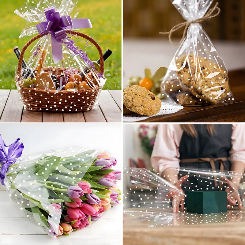 10/20M Clear Cellophane Wrap Roll White Dot Florist Paper Wrapper ...