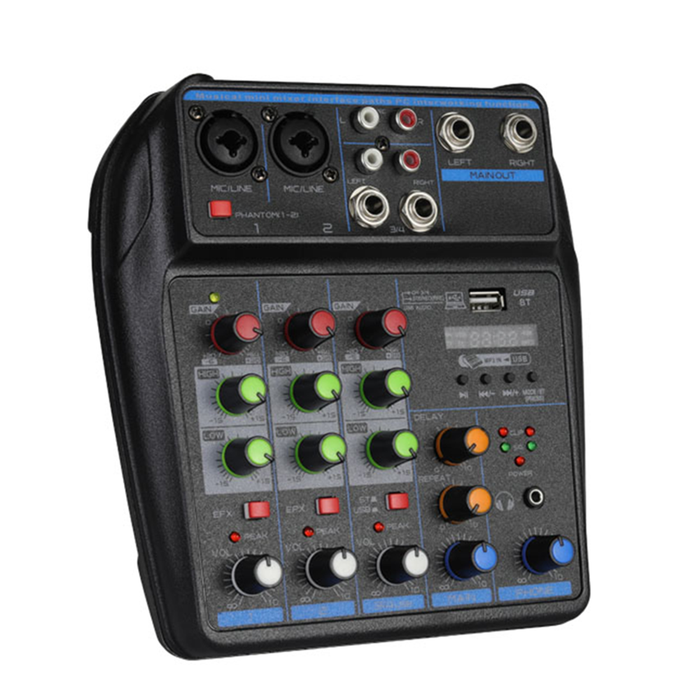 BOMGE 4 Channel Audio Mixer Dj Mixing Console With Bluetooth 48V Phantom Power Monitor Karaoke ...