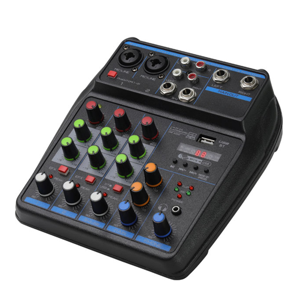 BOMGE 4 Channel Audio Mixer Dj Mixing Console With Bluetooth 48V Phantom Power Monitor Karaoke ...