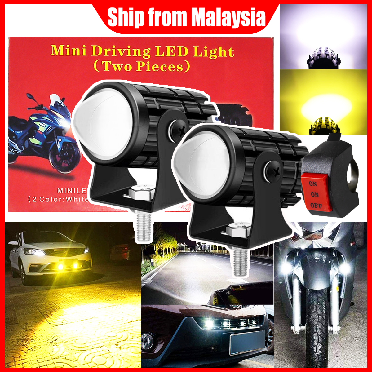 2PCS（With Switch）LED Spotlights Car Spotlights Motorcycle Sport Lights ...