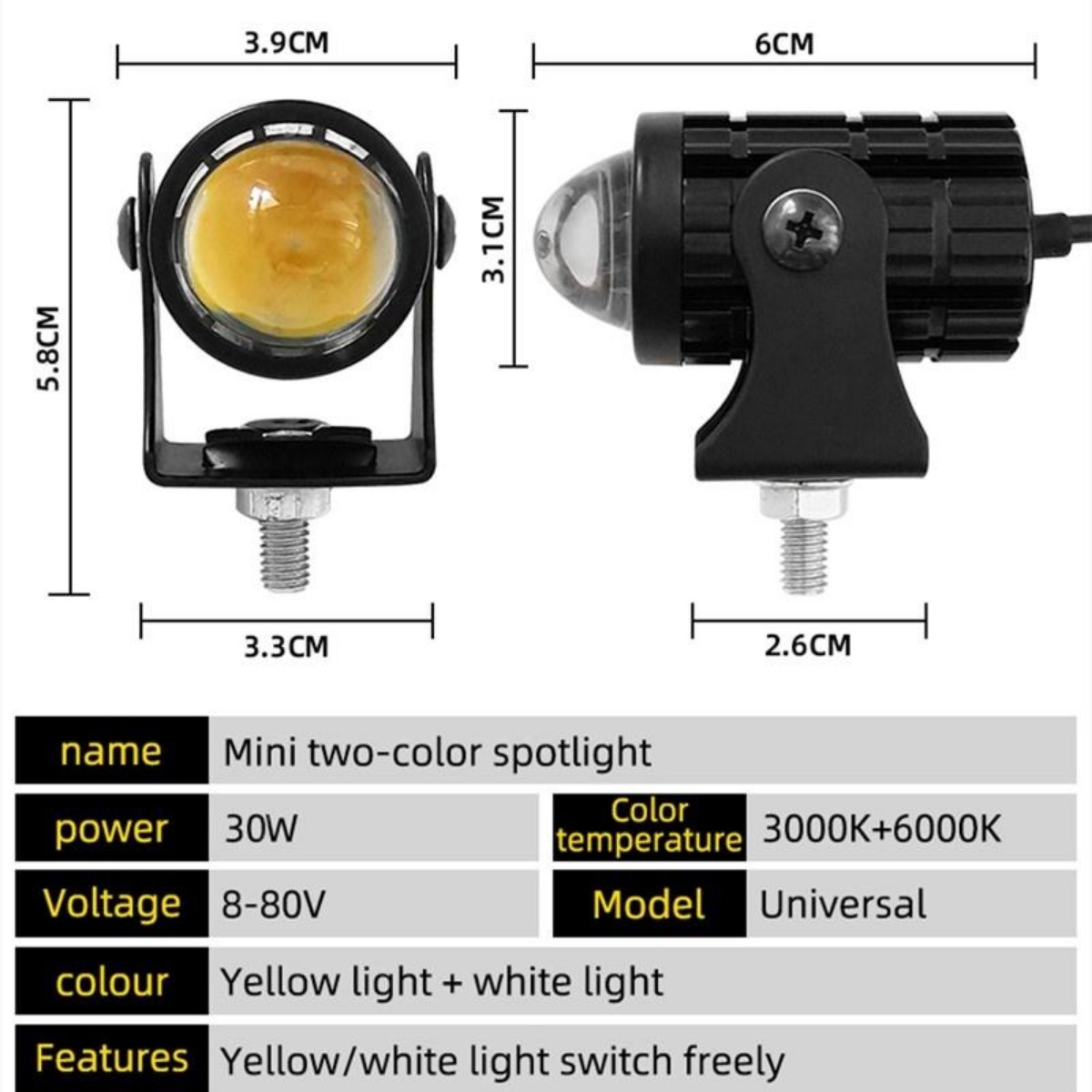 2PCS（With Switch）LED Spotlights Car Spotlights Motorcycle Sport Lights ...