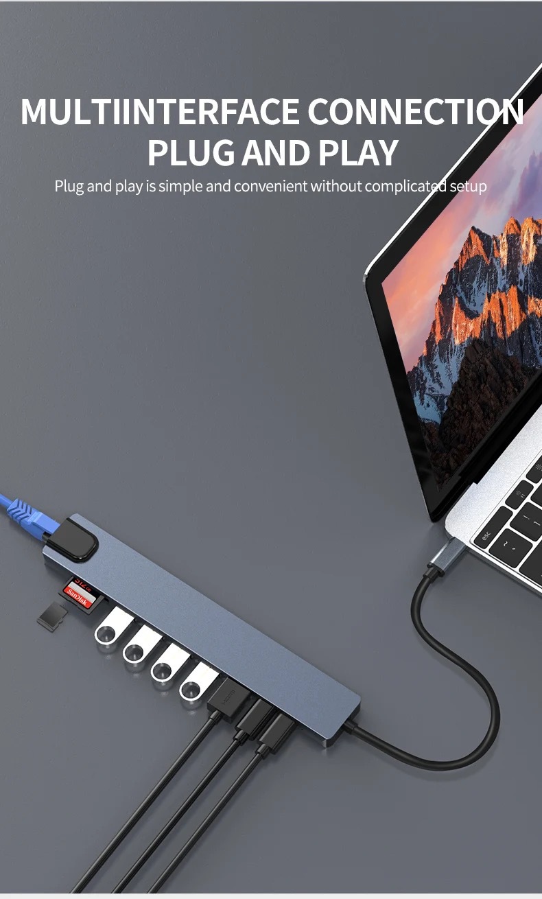 10in1 Typec to HDMI 4K Docking Station USB3.0 PD Charging SD/TF Reader ...