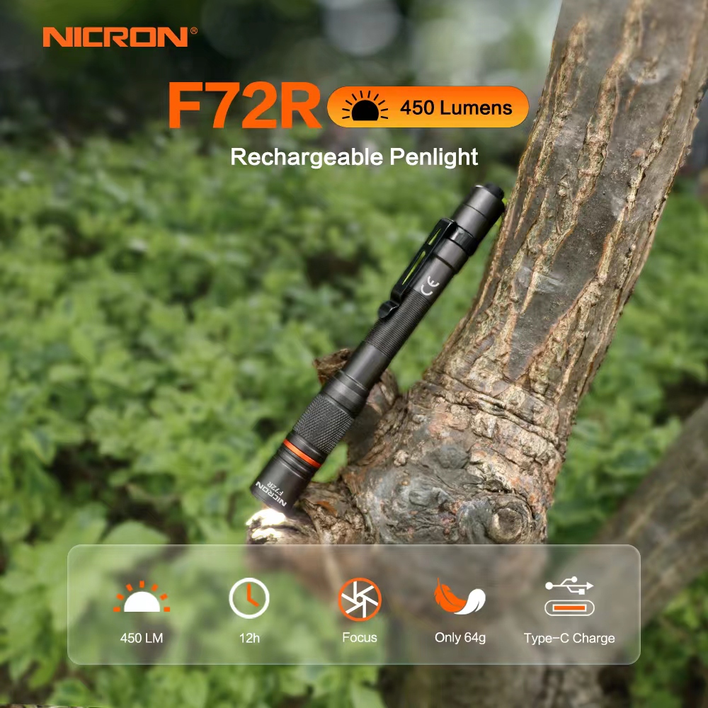 NICRON F72R 450LM Type-C Rechargeable Penlight EDC Pen Flashlight With ...
