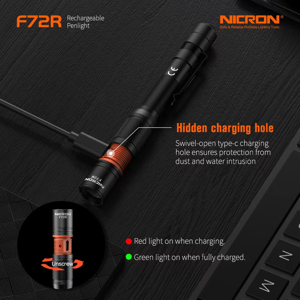 NICRON F72R 450LM Type-C Rechargeable Penlight EDC Pen Flashlight With ...
