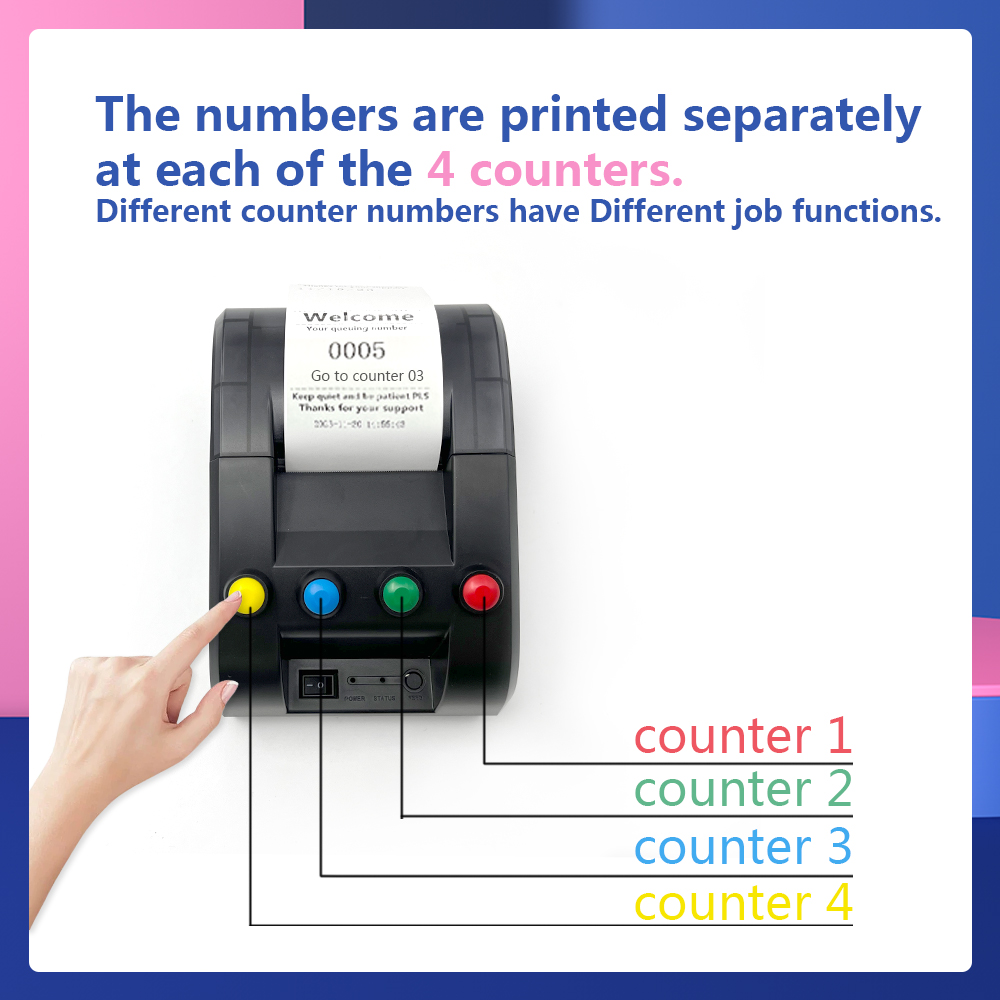Queue Number Thermal Printer for Ticket Prints 4 Department Numbers ...