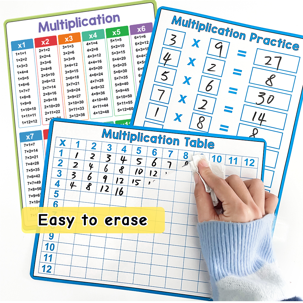 3PCS Dry Erase Multiplication Chart Kids Math Times Table Practice ...