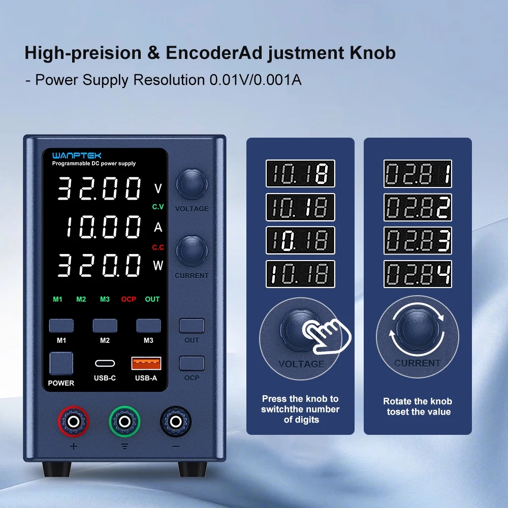 Wanptek Adjustable Power Supply Lab Encoder Memory DC Power Supply 30V 10A Bench Power Source ...