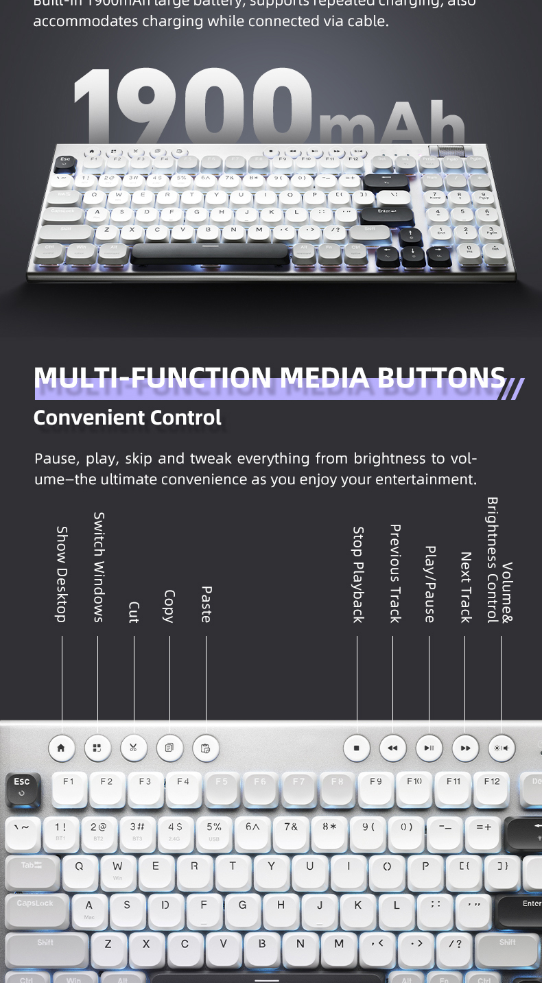 Thunderobot K96 Wireless Low-profile Mechanical Keyboard Wired ...