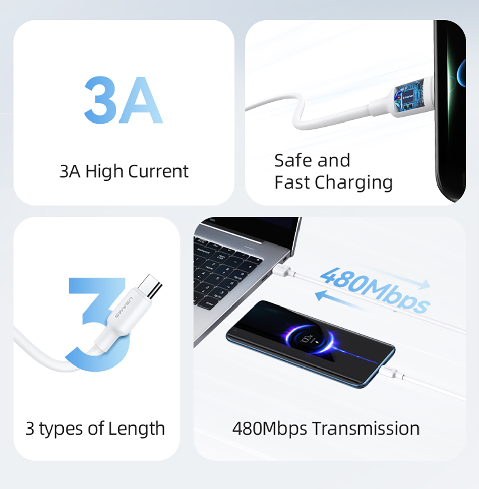 USAMS Quick Charging 3A USB Type C Cable | Shopee Malaysia