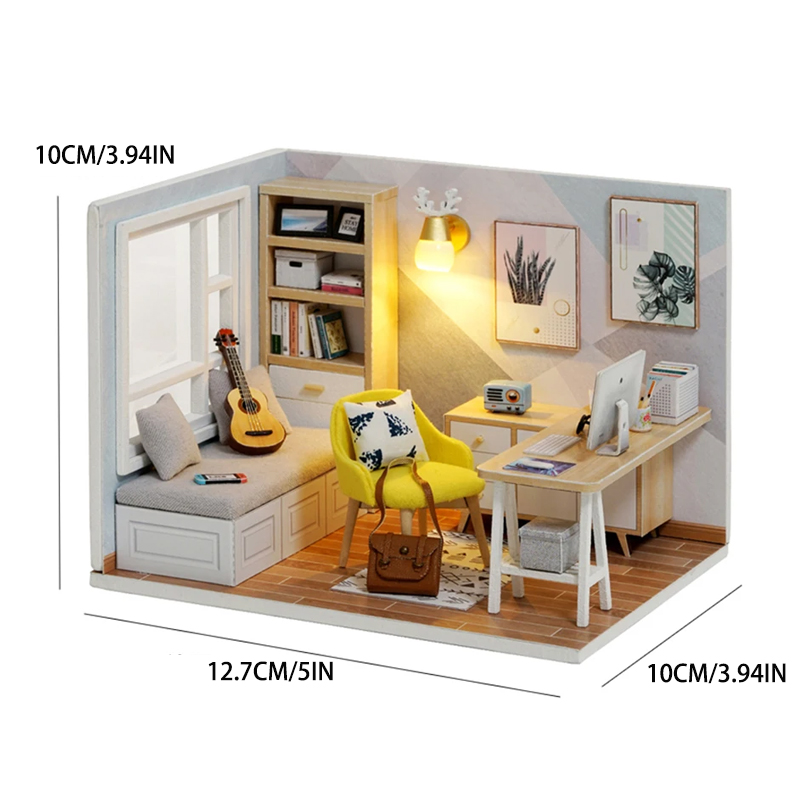 Wooden Miniature Doll Houses DIY Small House Kit Making Room Toys 3D ...