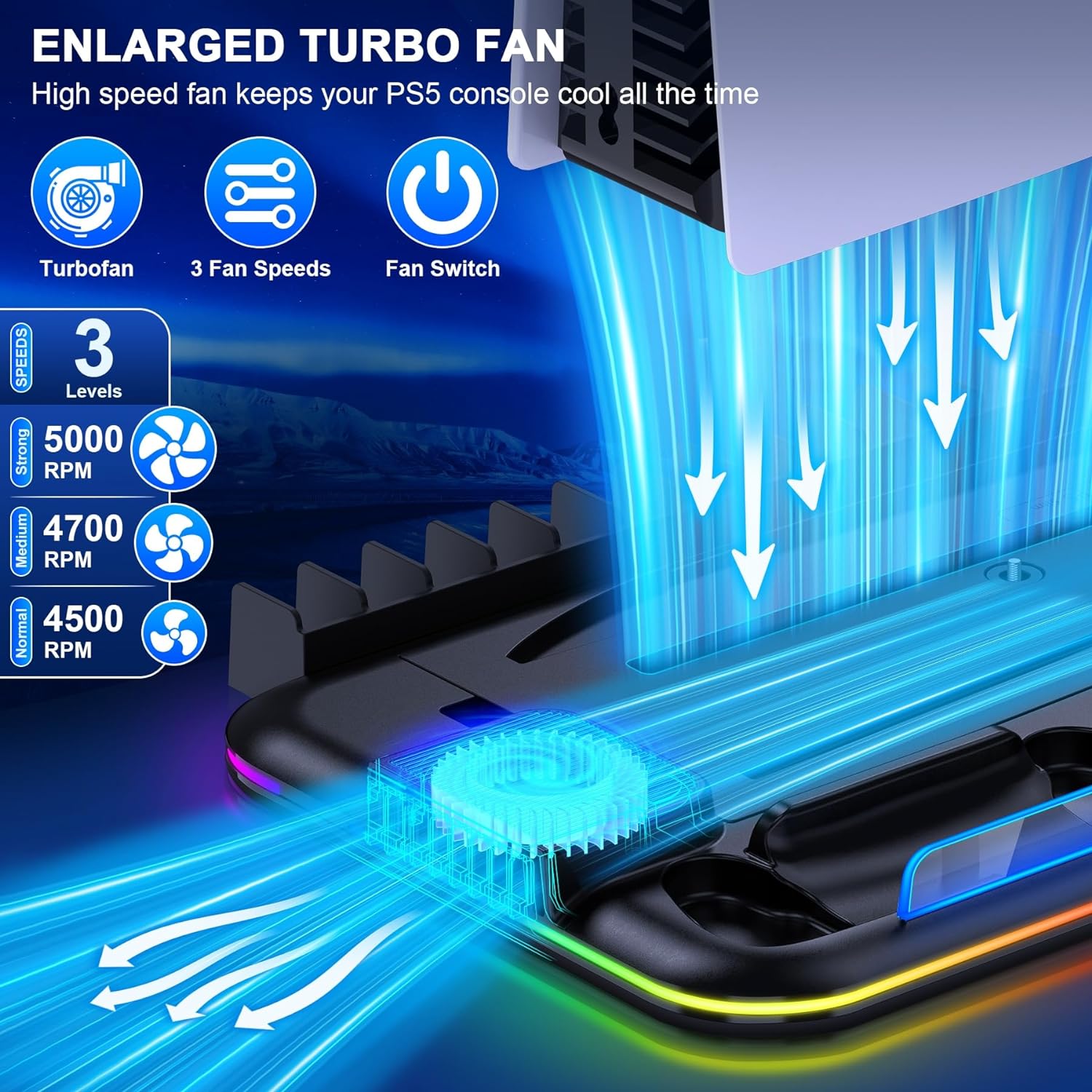 Multifunctional RGB PS5 Slim/PS5 Pro Charging Stand and Turbo Cooling ...