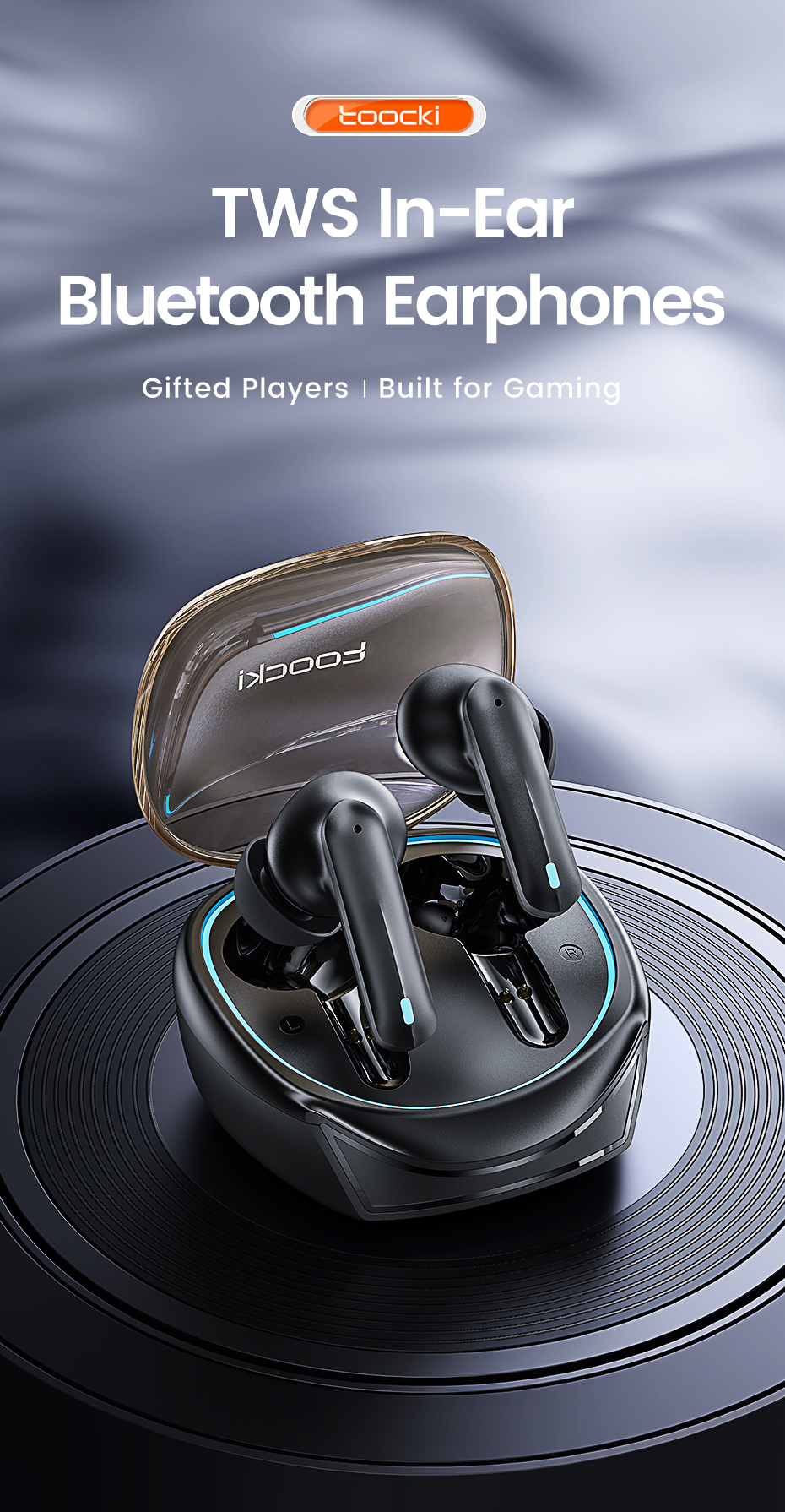 Toocki Gaming Earphones TWS Bluetooth 5.3 Wireless Headphones 3D Sound Quality Stereo Headset ...