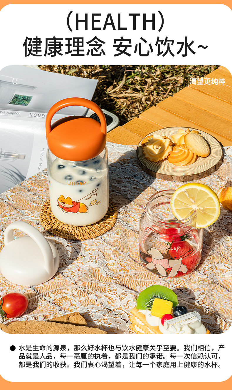 Diller Glass Bottle with Handle Borosilicate Glass Juice Cup 280/420ml 399MLH586 | Shopee Malaysia