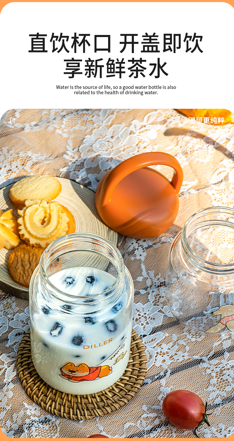 Diller Glass Bottle with Handle Borosilicate Glass Juice Cup 280/420ml 399MLH586 | Shopee Malaysia