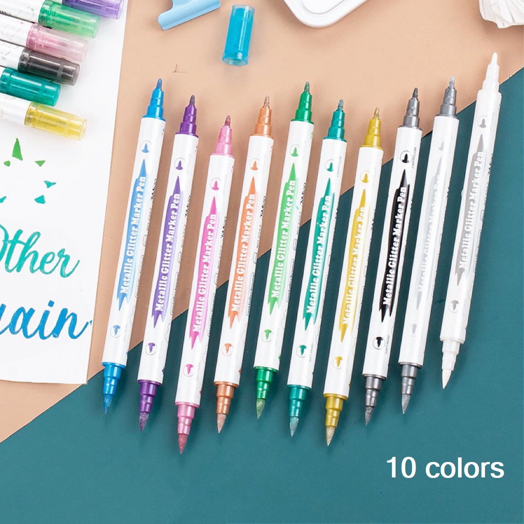10pcs dual-end Metallic Marker Pens, with Brush And Fine nibs, For ...