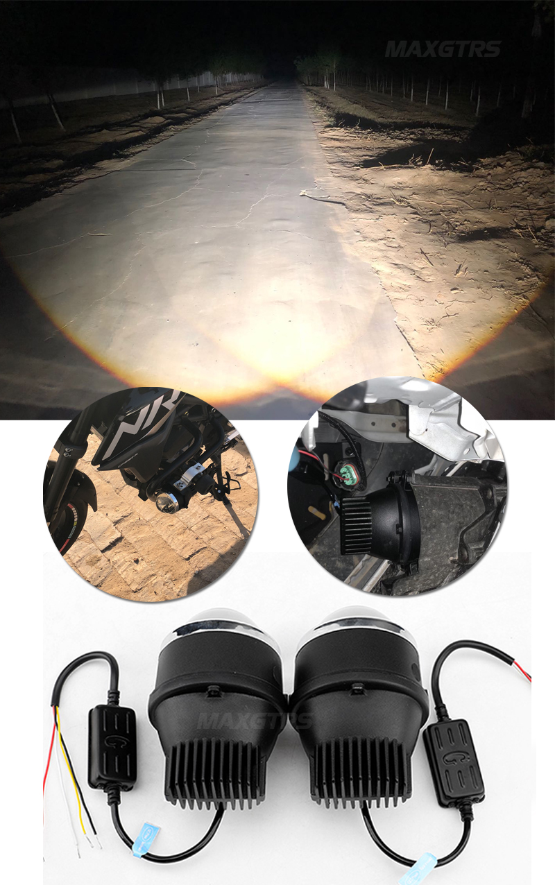 MAXGTRS 2x Universal Bi-LED Fog Light High/Low Beam Projector Lens Car ...