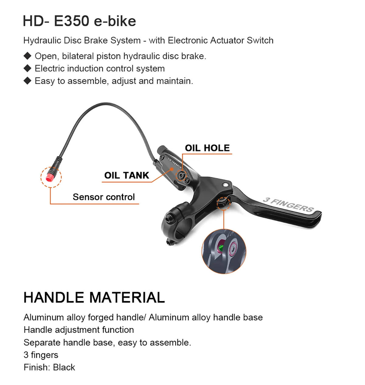 TEKTRO HD-E350 Electric Bicycle Hydraulic Disc Brake Set 900/1850mm E ...
