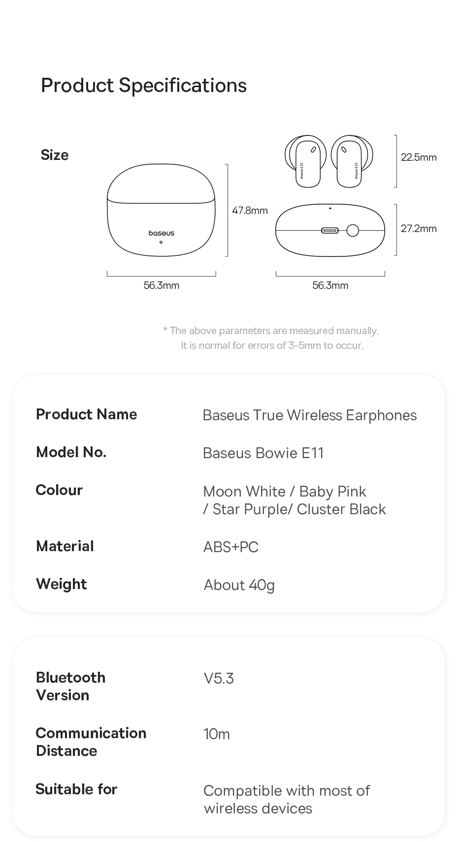 Baseus Bowie E11 TWS Earphones Dual-mic ENC Bluetooth 5.3 Earbuds in ...