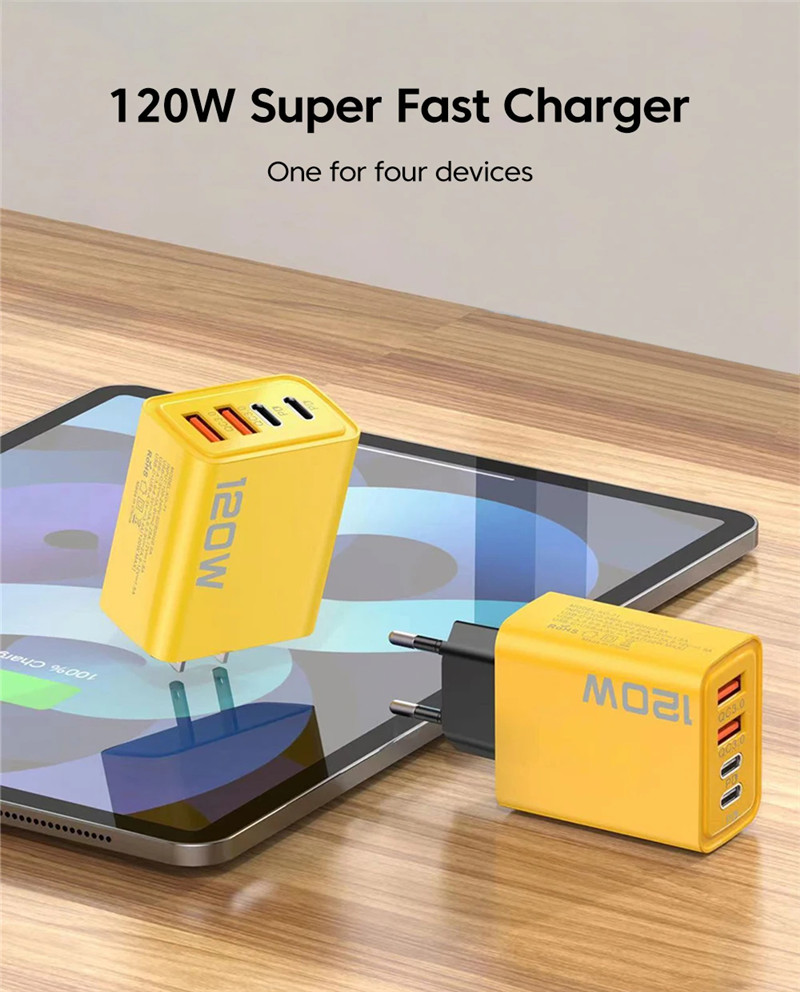 4-in-1 Fast Charging QC3.0 Double USB Phone Charger Double PD 120W ...