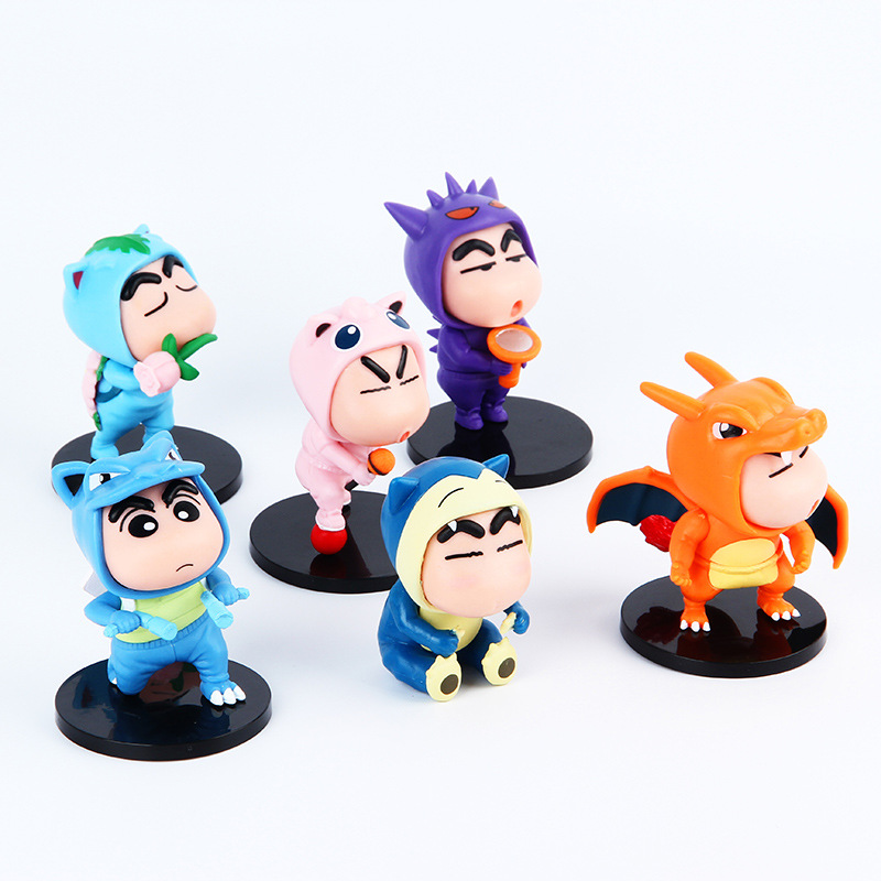 6Pcs/Set Anime Pokemon Crayon Shin-chan Cosplay Snorlax Gengar ...
