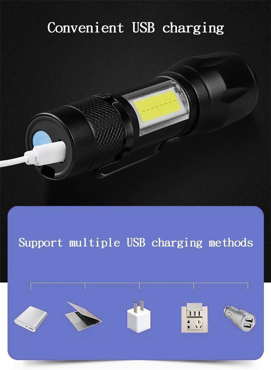 Mini LED USB Charge Flashlight COB+XPE Portable Torch Camping Lantern ...