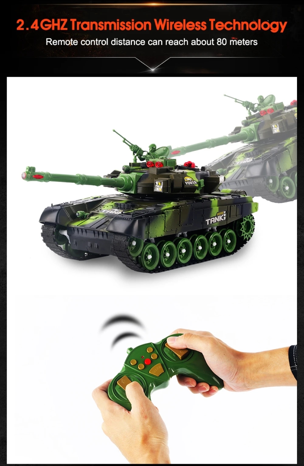 Big 44CM RC Tank Boy Gift Toy Military Vehicle Toy Lighting Off-road ...