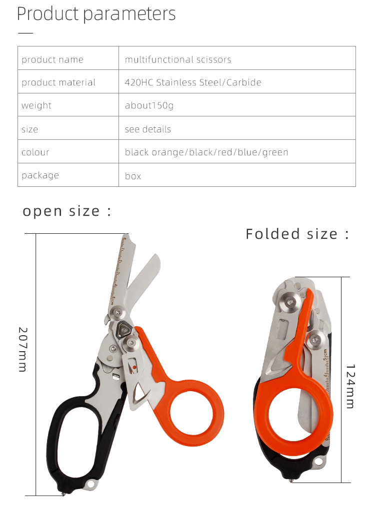 Trauma Raptor Shears, 6 in 1 Emergency Shears Foldable Medical Scissors ...