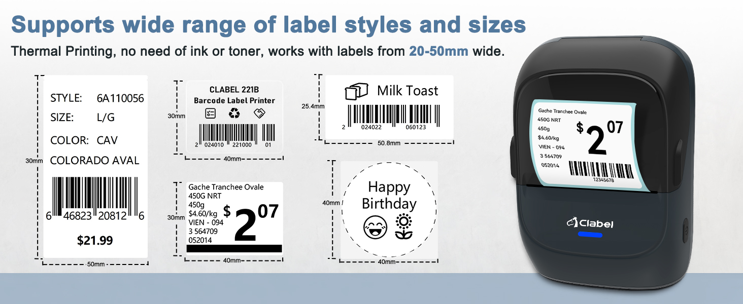 CLABEL 221B Portable Bluetooth Printer, Label Printer, Mini Printer For Label Sticker, Name Tag ...