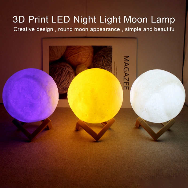 LED Moon Lamp - Battery-Powered Night Light with Stand, Starry Bedroom ...