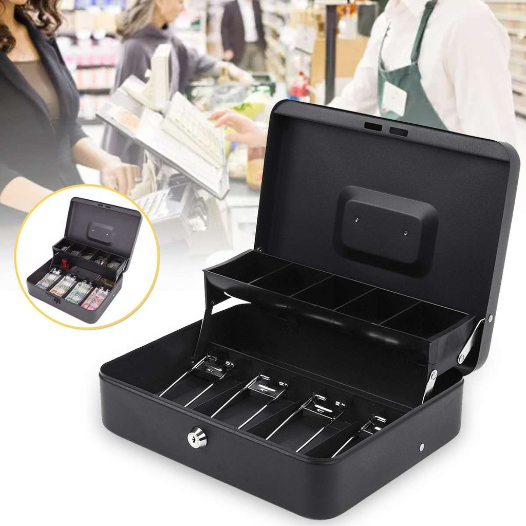 Money Box Cashier Box Portable Handheld Compartment Tray Cash Lockable ...