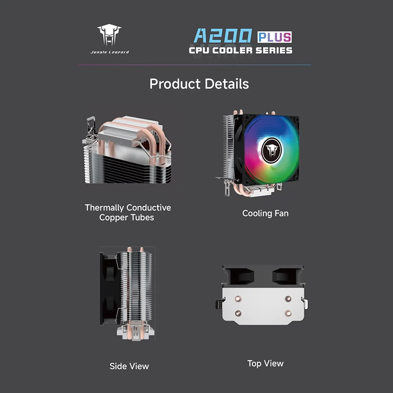 Jungle Leopard A200 PLUS CPU Cooler Color LED 2 Heat Pipes Efficient Cooling 90mm PC Cooler Fan ...