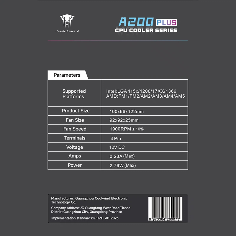 Jungle Leopard A200 PLUS CPU Cooler Color LED 2 Heat Pipes Efficient Cooling 90mm PC Cooler Fan ...