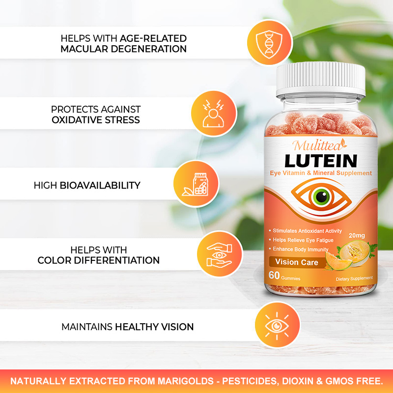 Mulittea Lutein Gummies Eye Vitamin & Mineral Supplement Stimulates ...