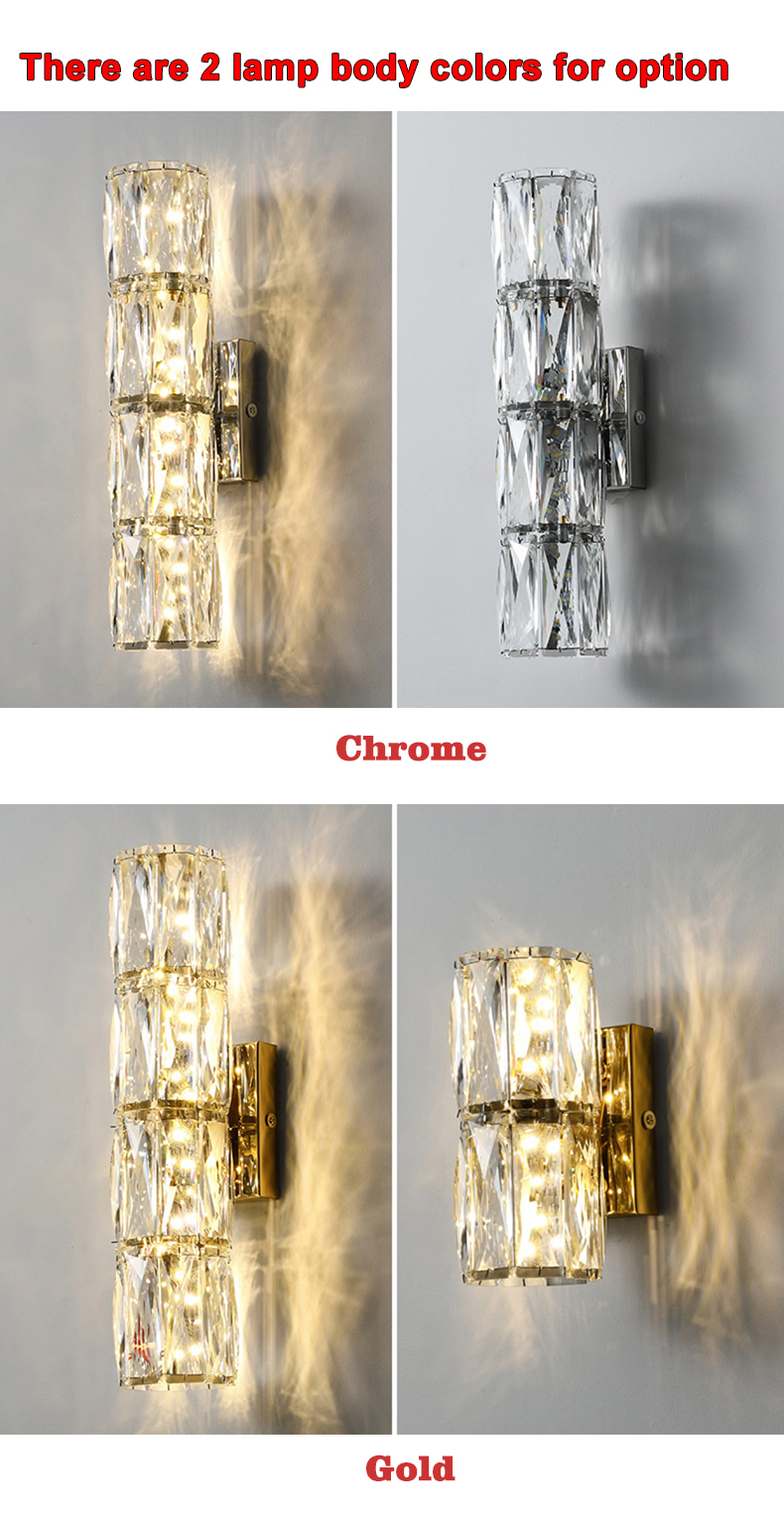 Wall Lights Minimalist LED Crystal Wall Light Gold Chrome Stainless ...