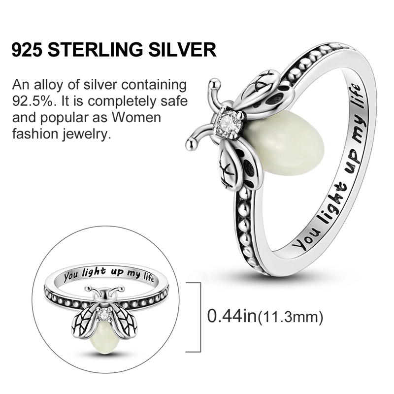 Authentic 925 Silver Ring Women Ring Eternal Love Dewdrop Stone Glow-in ...