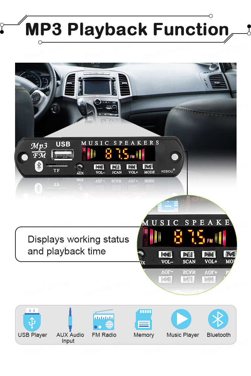 12V Bluetooth 5.0 MP3 Board Module – USB/TF Audio Player with FM ...