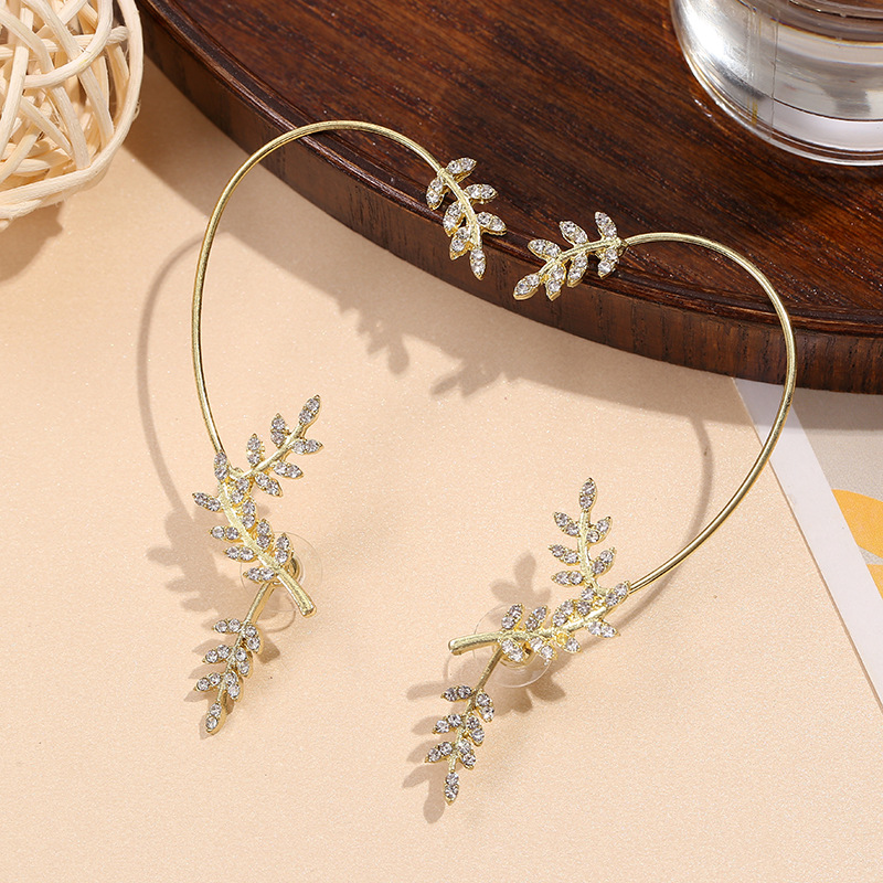 Single ear leaf inlaid diamond ear bone clip without ear hole women's ...