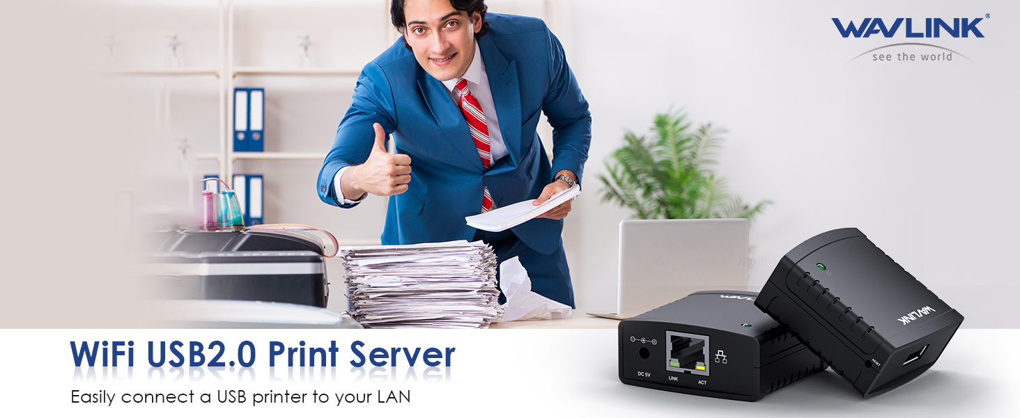 WAVLINK USB2.0 Wireless Print Server Wifi With LAN Print Share Server ...