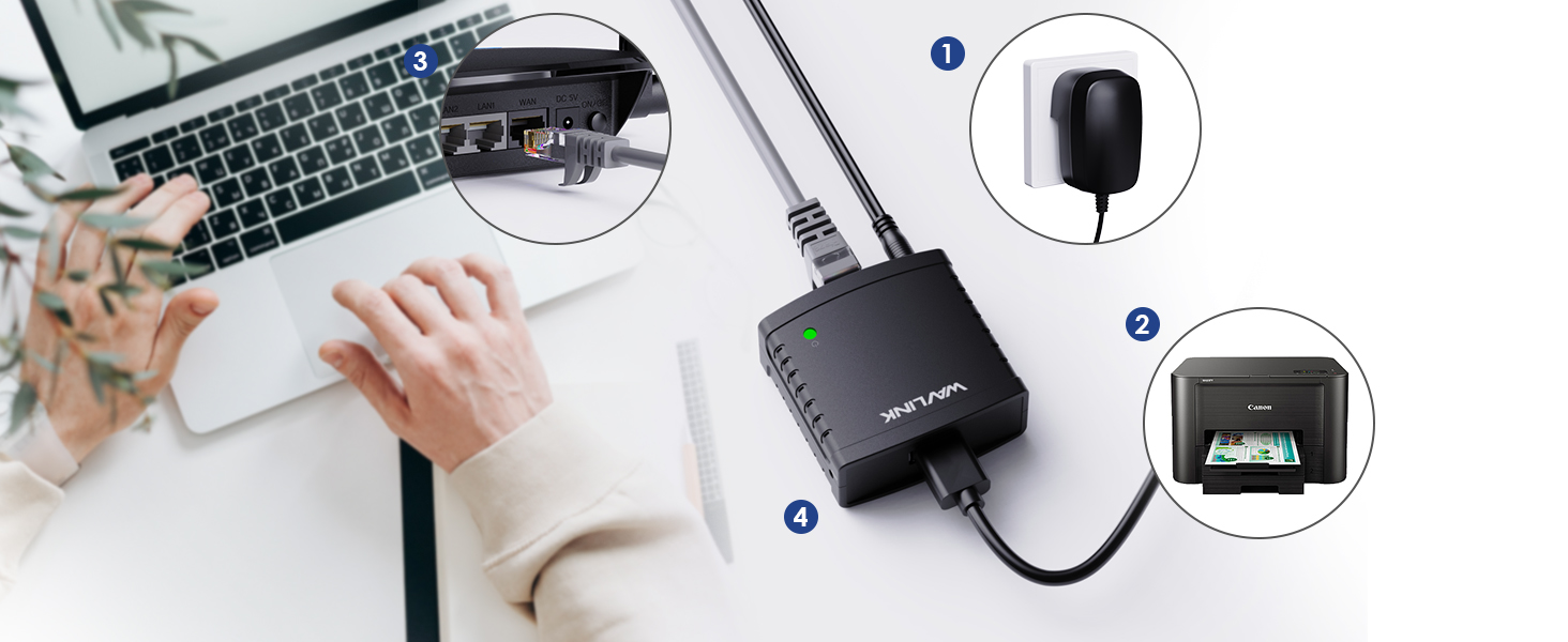 WAVLINK USB2.0 Wireless Print Server Wifi With LAN Print Share Server ...