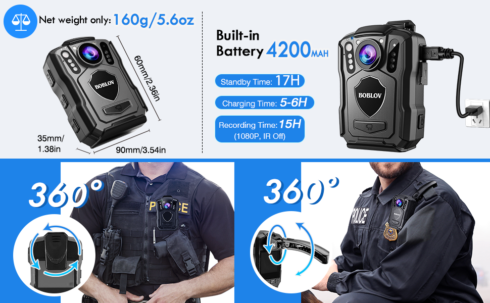 BOBLOV M5 2K Police Body Worn Camera 1440P Body Mounted Cam Dashcam, 128G Body Cam 4200MAH ...