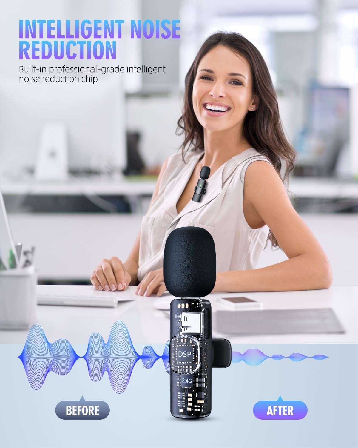 Mifly 3-in-1 Wireless Microphone Collar Clip Microphone Clip-on ...