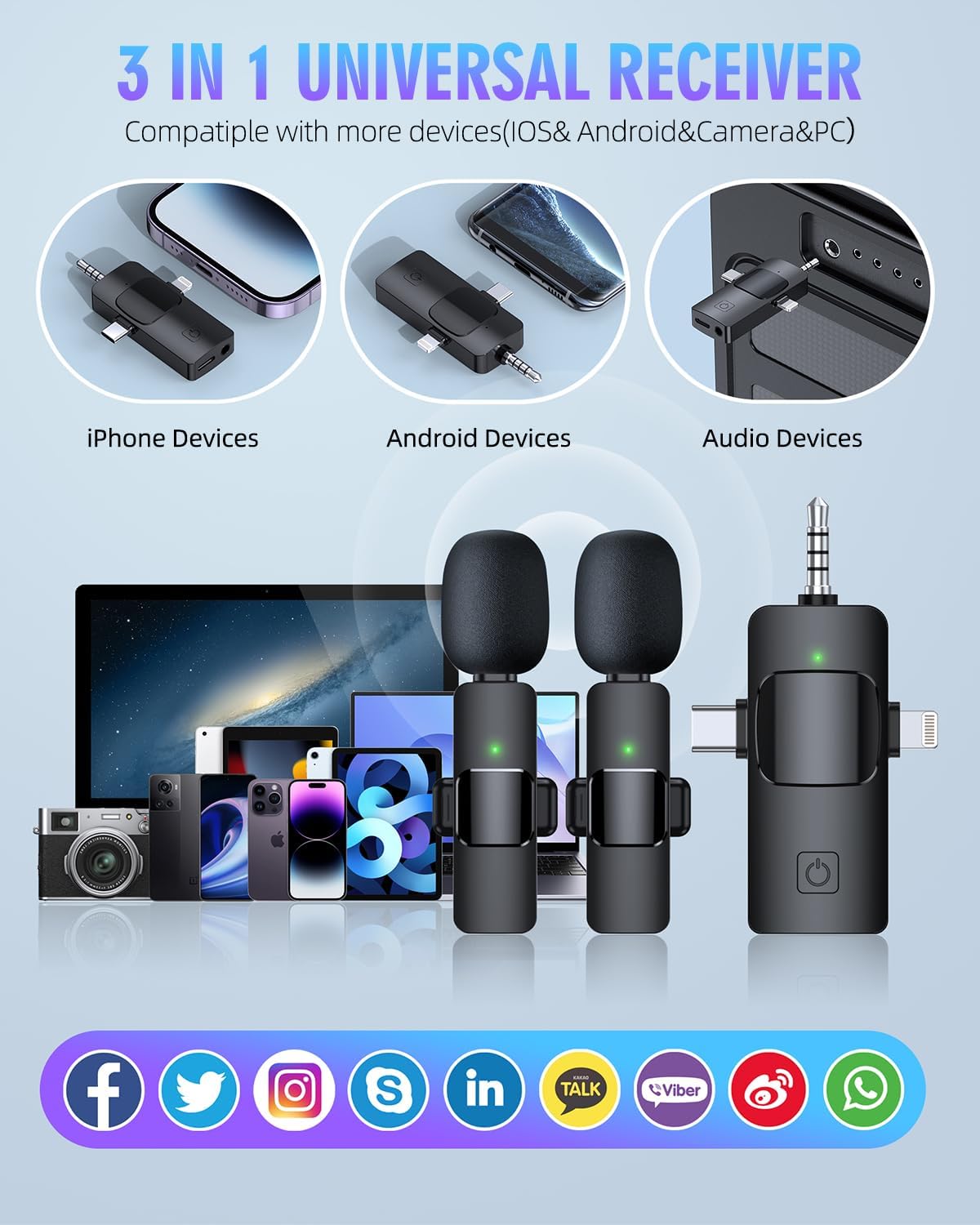 Universal Wireless Collar Clip Microphone 3in1 Type C & 3.5mm Wireless ...