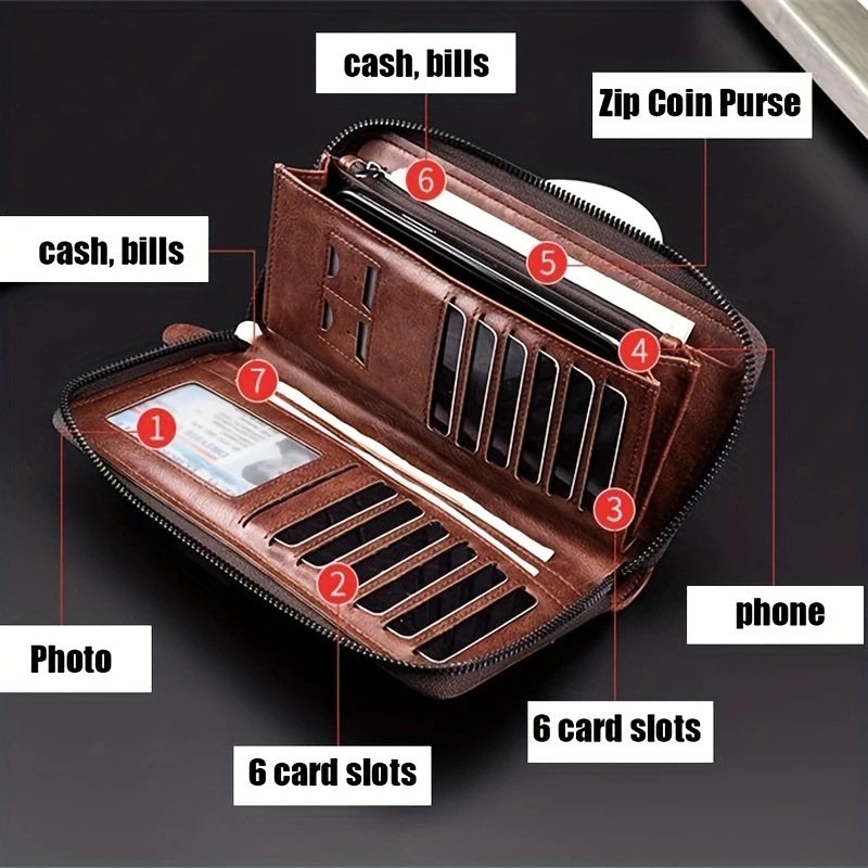 Men's Wallet High Quality Pu Leather Long Zipper Wallet for Men RFID ...