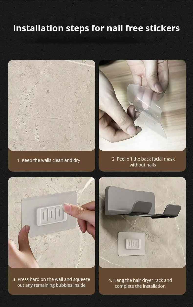 Hair Dryer Bracket - No Punching Bathroom Hanging Rack for ...