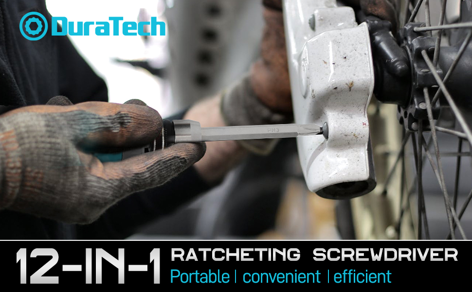 DURATECH Ratcheting Screwdriver 12-in-1 Multi-bit Screw Drivers Quick ...