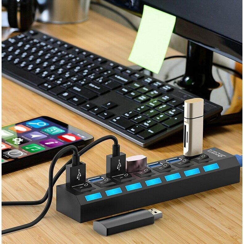 7 ports USB Hub Hi-Speed 2.0 Hub 480Mbps On/Off Switch | Shopee Malaysia