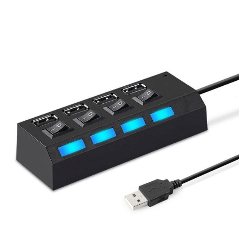 4-Port USB 2.0 data hub with independent LED power switch, high-speed ...