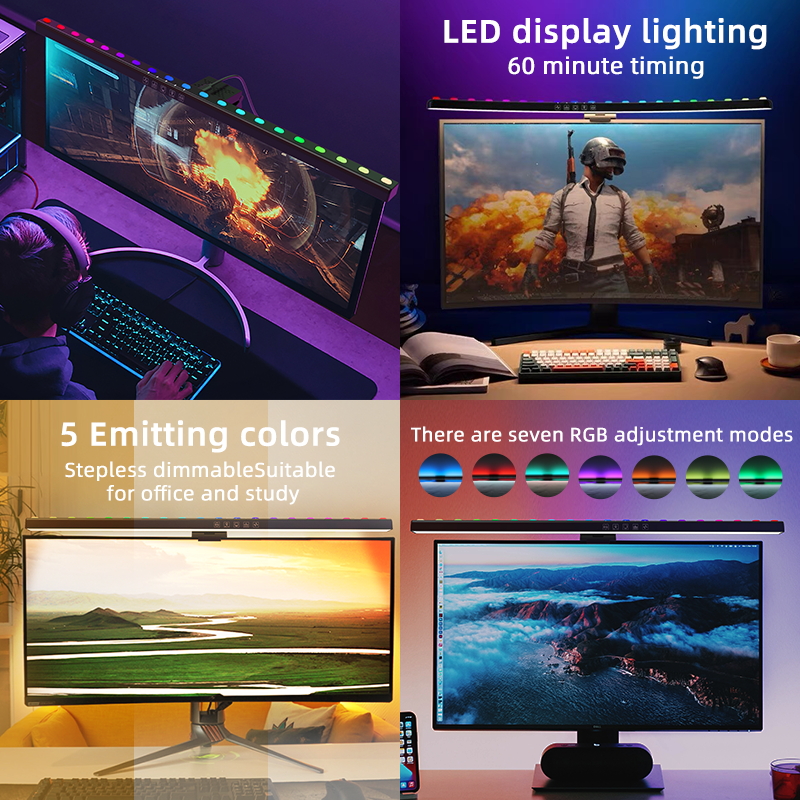 RGB Monitor Light Bar Curved Screen Bar Computer Hanging Lights Desk ...